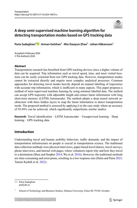 PDF A Deep Semi Supervised Machine Learning Algorithm For Detecting Transportation Modes Based