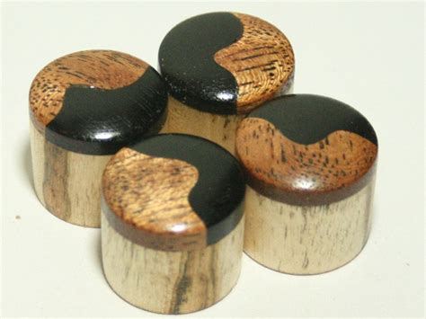 Set Of 4 Spalted Maple Guitar Knobs With Gabon Ebony And Mahogany Cap
