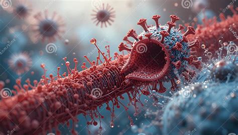 Illustration Of Hmpv Virus Infecting Human Cells Virus Attaches To Cell Membrane Penetrates