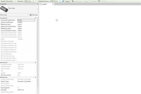 创建直段管道时，显示一条警告，指出无法在 Revit 中创建弯头管件