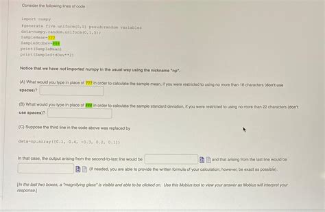 Solved Consider The Following Lines Of Code Import Numpy