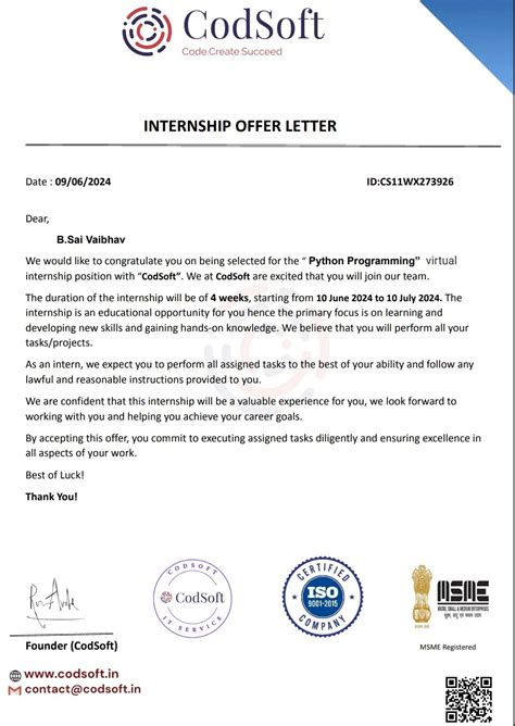 bheemshetty sai vaibhav on linkedin careergrowth internship codsoft