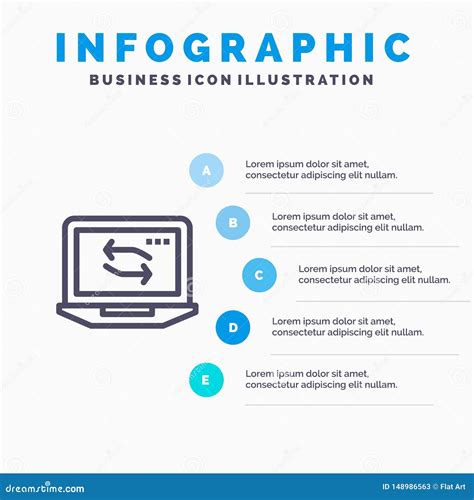 Computer Network Laptop Hardware Blue Infographics Template 5 Steps Vector Line Icon