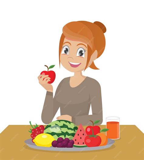 Premium Vector Girl Eating Fresh Healthy Fruits