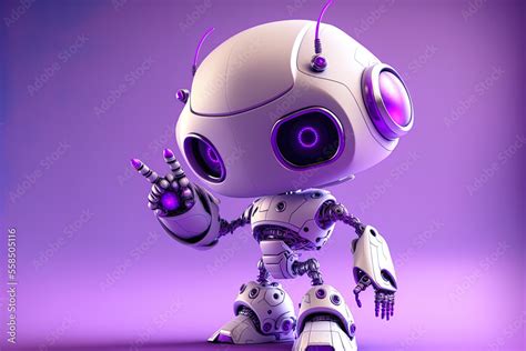 Cute Robot On A Purple Backdrop With A Pointing Hand And A Winking Eye Technological Idea