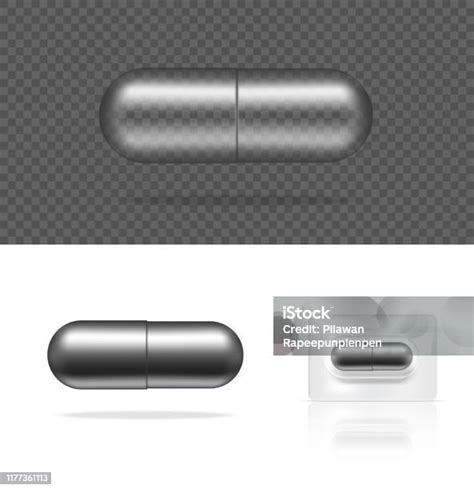 흰색 배경 벡터 그림에 현실적인 투명 알약 금속 의학 캡슐 패널을 조롱 정제 의료 및 건강 개념 0명에 대한 스톡 벡터 아트 및