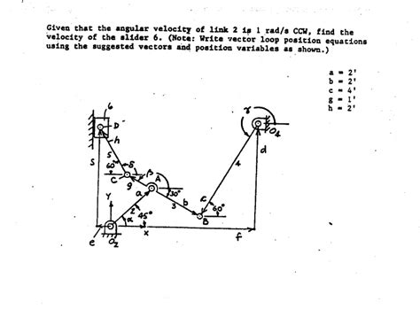 Given That The Angular Velocity Of Link 2 Is 1 Rad S Ccw Find The Velocity Of The Slider 6