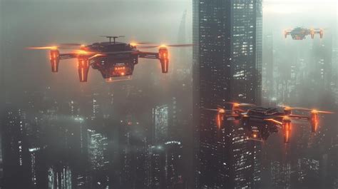 未来式摩天大楼的自主人工智能驱动的灭火系统 消防无人机在摩天大樓内管理应急响应 Premium Ai Generated Image