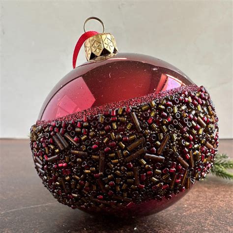 Vintage Red Blown Glass Ornament Hand Beaded Holiday Bauble 3 Inch Etsy