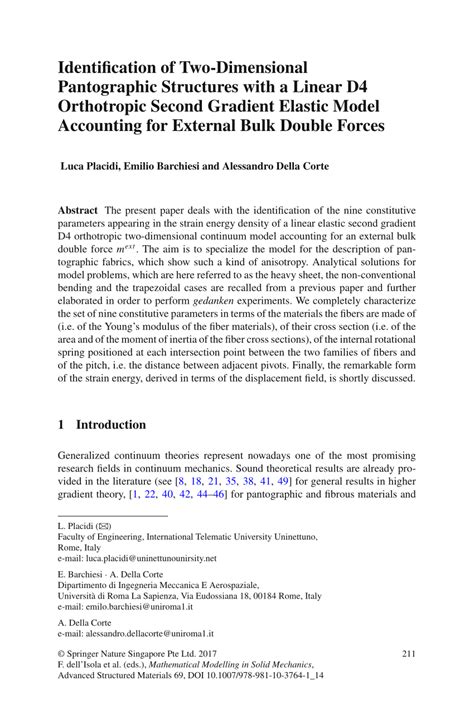 Pdf Identification Of Two Dimensional Pantographic Structures With A