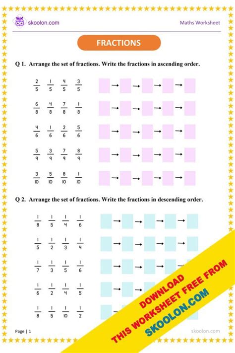 Ordering Fractions Worksheet Pdf