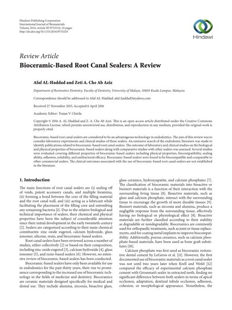 Pdf Bioceramic Based Root Canal Sealers A Review
