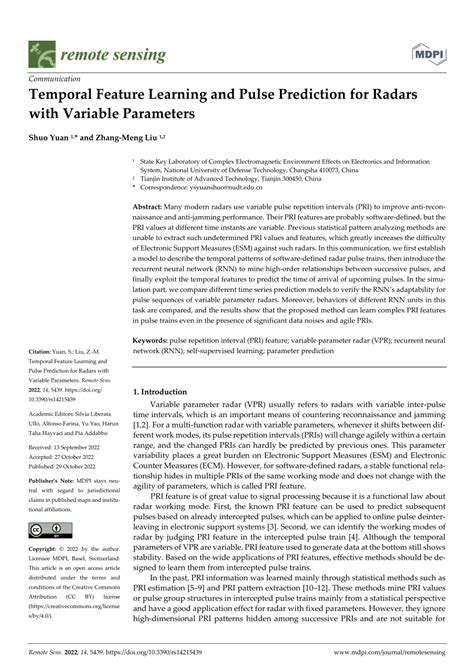 Pdf Temporal Feature Learning And Pulse Prediction For Radars With Variable Parameters
