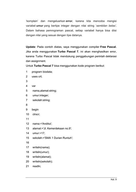Part 8 Pengertian Variabel Dan Cara Penulisan Variabel Pascal Pdf