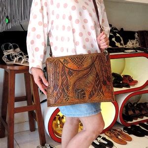 Mac Book Pro Case Tooled Leather Document Case Leather Bag Vintage Tan Hand Tooled Leather