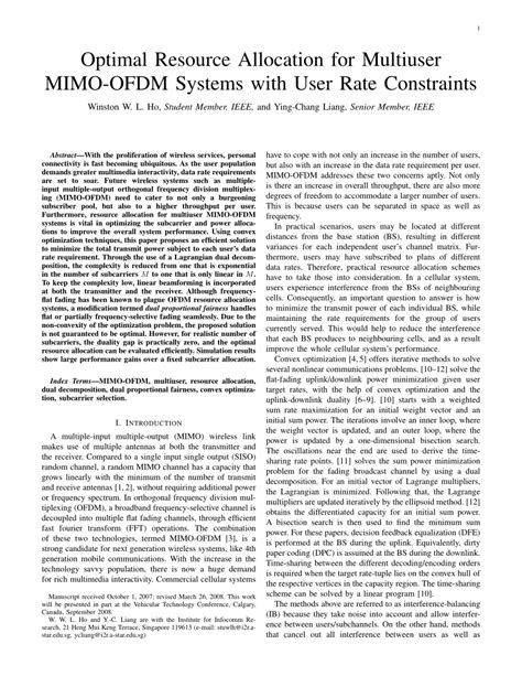 Pdf Optimal Resource Allocation For Multiuser Mimo Ofdm Systems With User Rate Constraints