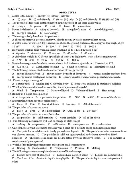 basic science jss2 pdf liquids evaporation