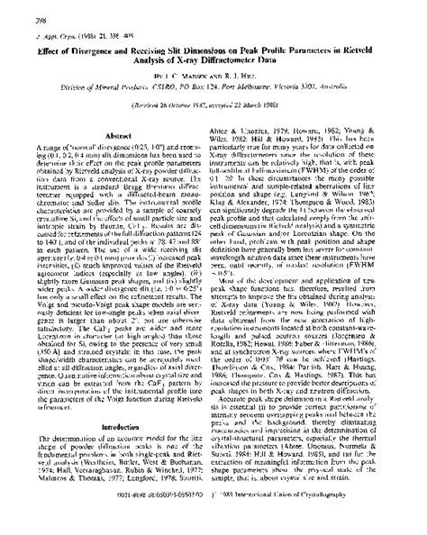 Pdf Effect Of Divergence And Receiving Slit Dimensions On Peak