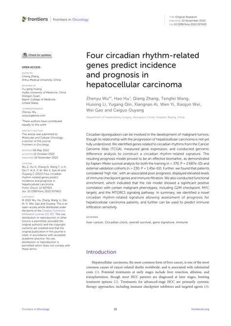 Pdf Four Circadian Rhythm Related Genes Predict Incidence And Prognosis In Hepatocellular