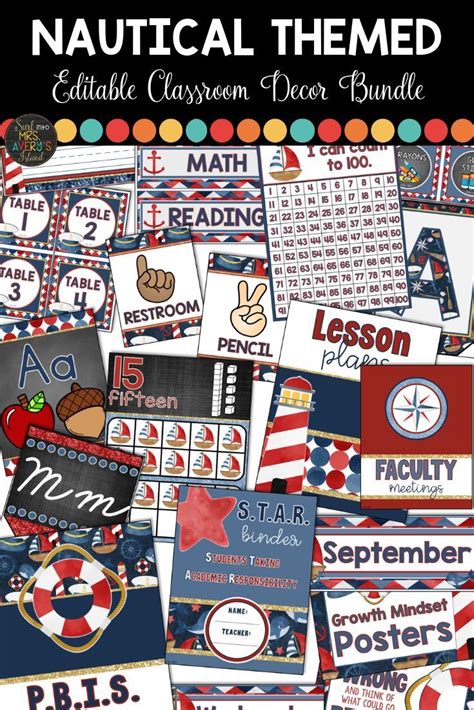 Nautical Classroom Theme Decor Bundle Editable Nautical Classroom Theme Nautical Classroom