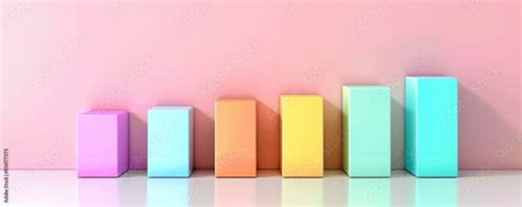 Colorful 3d Bar Graph Illustration With Pastel Boxes On Pink Background Representing Data