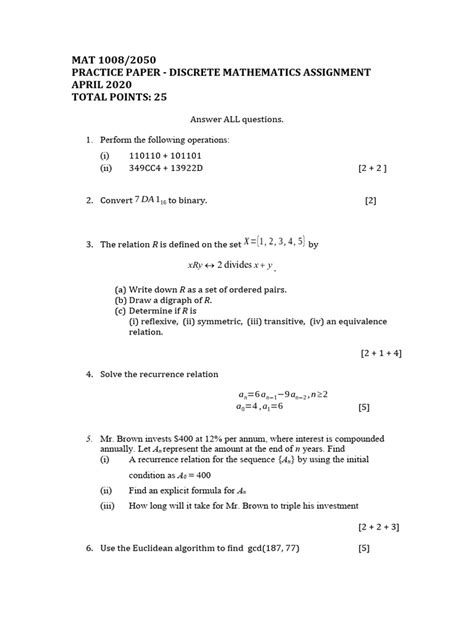 Practice Assignment Discrete Math 1 Final Pdf