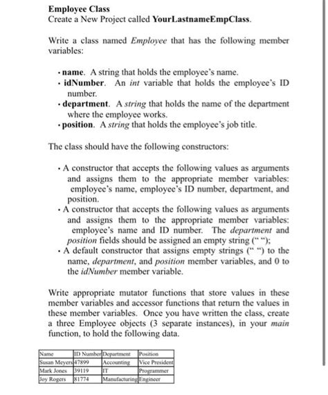 Solved Employee Class Create A New Project Called Chegg Com