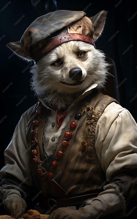 Premium Photo Portrait Of Hyena Pirate Cook Costume Chefs Hat Rolling