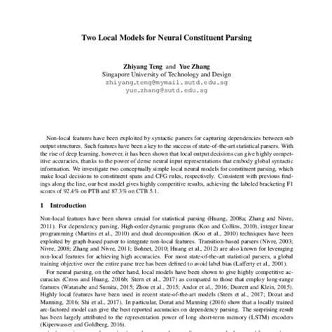 Two Local Models For Neural Constituent Parsing Acl Anthology