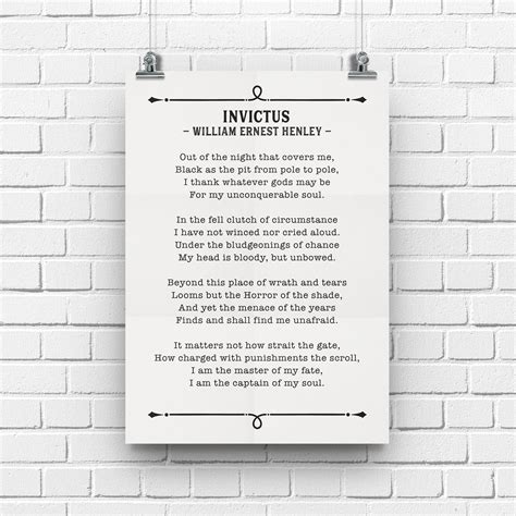 Invictus Poem Poster Poem Print William Ernest Henley Etsy