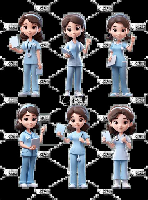2309sc 素材组合 3d护士系列人物贴纸素材 花瓣网