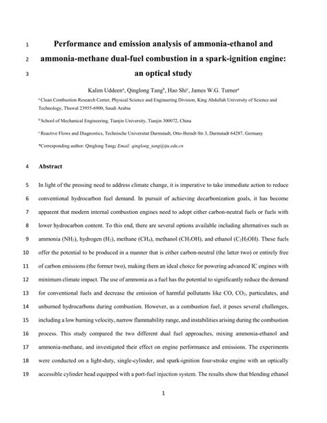 Pdf Performance And Emission Analysis Of Ammonia Ethanol And Ammonia Methane Dual Fuel