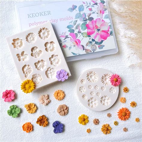 Keoker Polymer Clay Flower Molds 2 Pcs Molds For Jewelry Making Clay