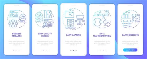 Data Mining Process Blue Gradient Onboarding Mobile App Screen Walkthrough 5 Steps Graphic