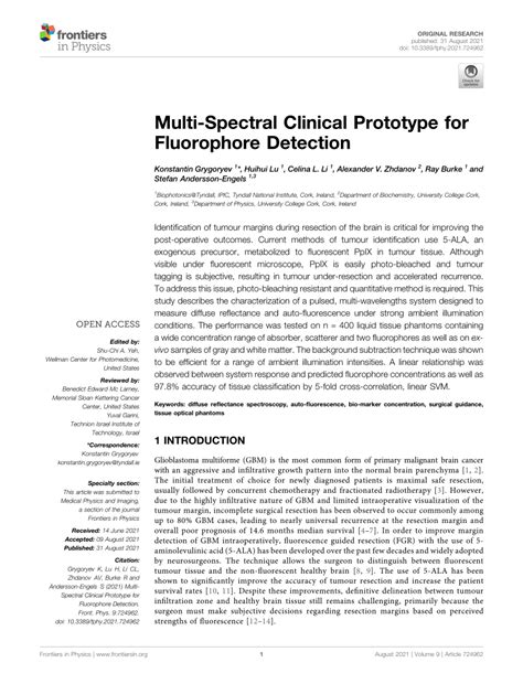 Pdf Multi Spectral Clinical Prototype For Fluorophore Detection