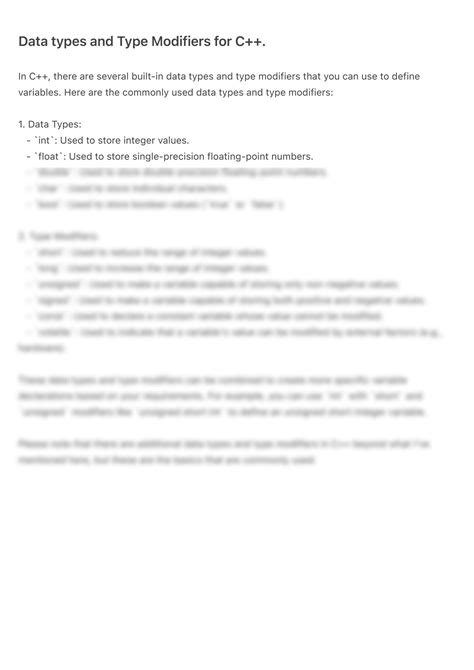 SOLUTION Data Types And Type Modifiers For C Studypool
