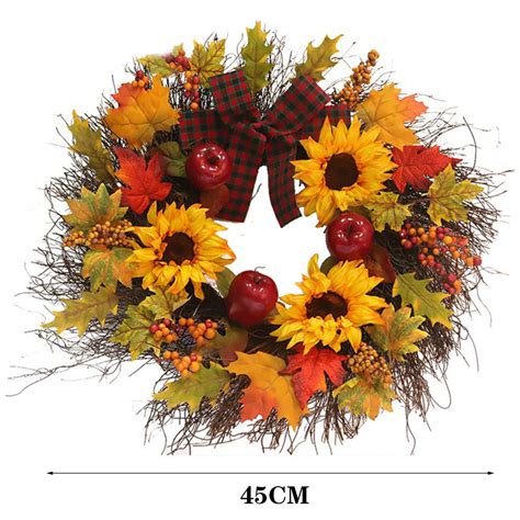 Autumn Maple Leaves Sunflowers Led Wreath