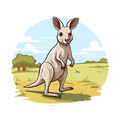 Premium Vector Kangaroo Standing On The Grass Vector Illustration In