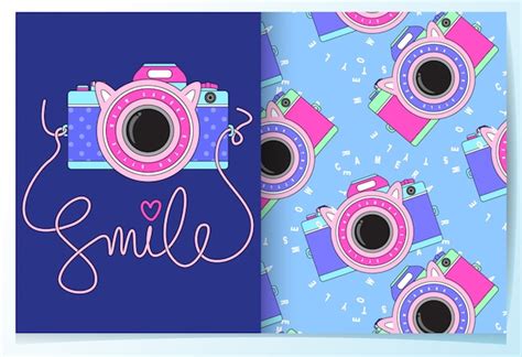 Premium Vector Hand Drawn Cute Camera Pattern Set