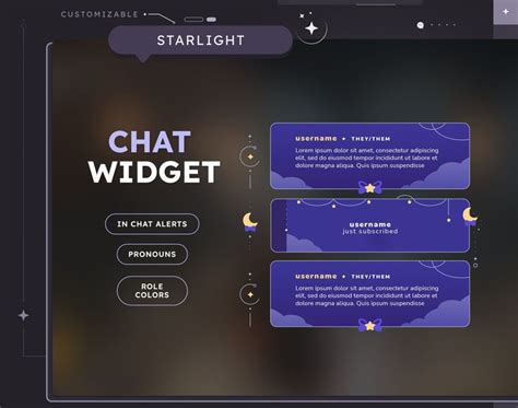 Starlight Chat Widget Customizable Colors Twitch Overlays Pastel Aesthetic Gamer Streamer Chat