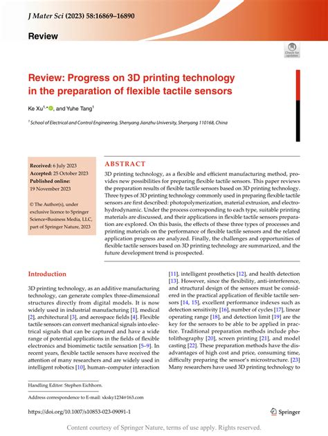 Review Progress On 3d Printing Technology In The Preparation Of Flexible Tactile Sensors