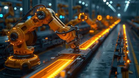 A Robotic Arm Operates On A Conveyor Belt In A Factory Stock Image Image Of Robot Automated
