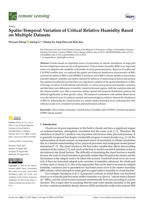 Pdf Spatio Temporal Variation Of Critical Relative Humidity Based On Multiple Datasets