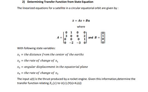 Solved 2 Determining Transfer Function From State Equation Chegg Com