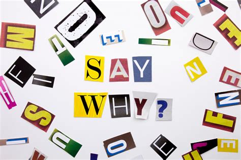 쓰기 텍스트 말 왜 질문의 개념을 보여주는 단어 복사 공간 흰색 배경에 비즈니스 사례에 대 한 다른 잡지 신문 편지의 만든 말하기에 대한 스톡 사진 및 기타 이미지 Istock