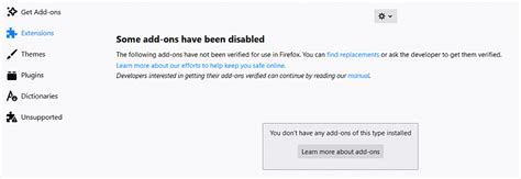 your firefox extensions are all disabled that s a bug windows 10 forums
