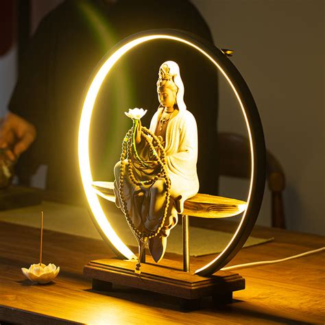 LED 천수관음 상 조명 향로 인센스 콘 홀더 관세음보살 불상 부처 석가모니 약사여래 불교 위시버킷