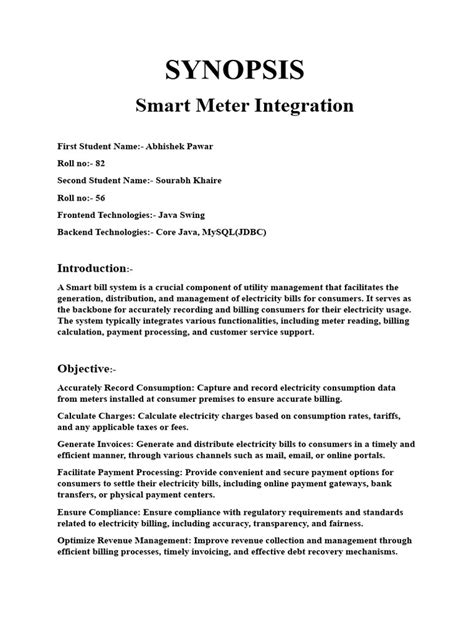 Projectsynopsise Billingsystem Pdf Energy Conservation Economies