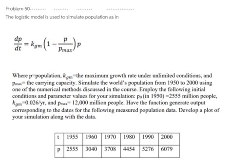 Solved Problem 50 The Logistic Model Is Used To