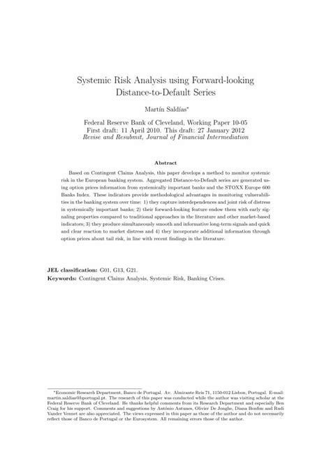 Pdf Systemic Risk Analysis Using Forward Looking Distance To Default · Systemic Risk